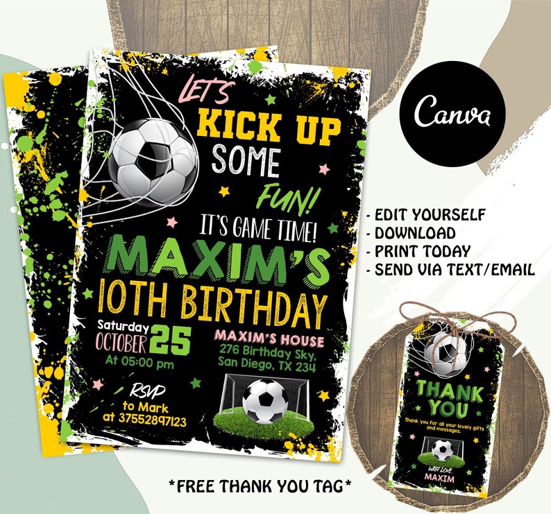 Editable Soccer Birthday Invitation Template, Soccer Birthday ...