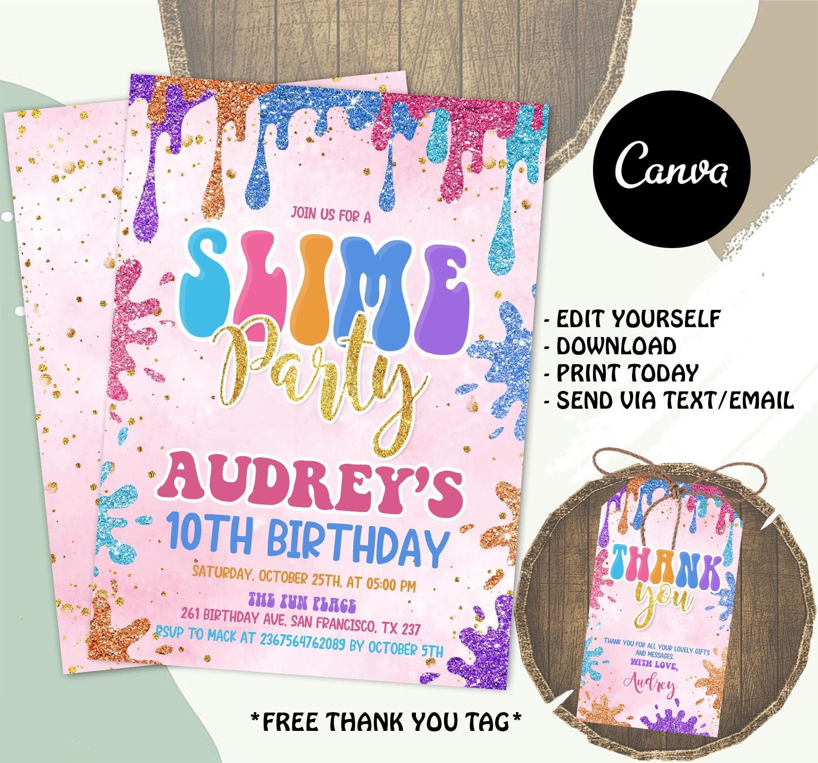 Slime Party Birthday Invitation, Slime Party Birthday Invitation, Slime ...