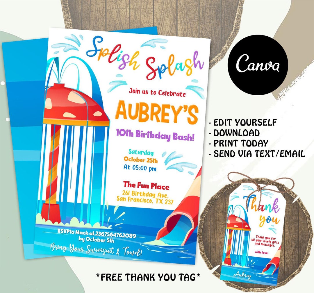 Splash Pad Party Invitation, Editable Splash Invitation, Water Park ...