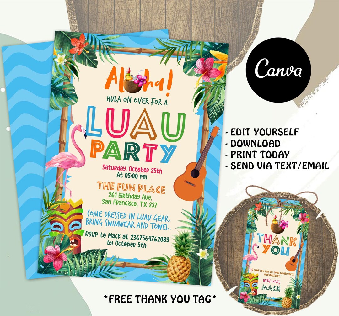 Luau Birthday Invitation, Luau Party Invitation, Luau Invitation ...