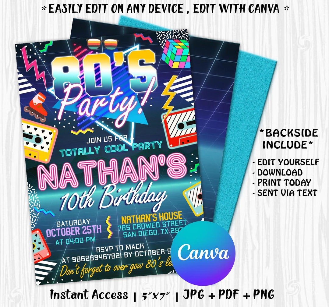 80's Birthday Invitation, 80's Party Invitation, 80's Invitation, 80s ...