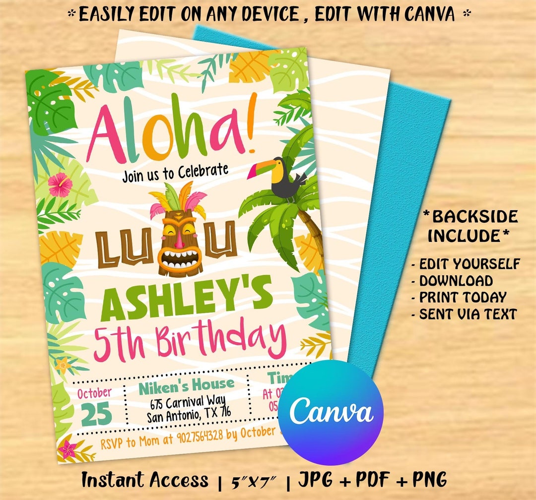 Aloha Birthday Invitation Tropical Birthday Aloha Invite - Etsy