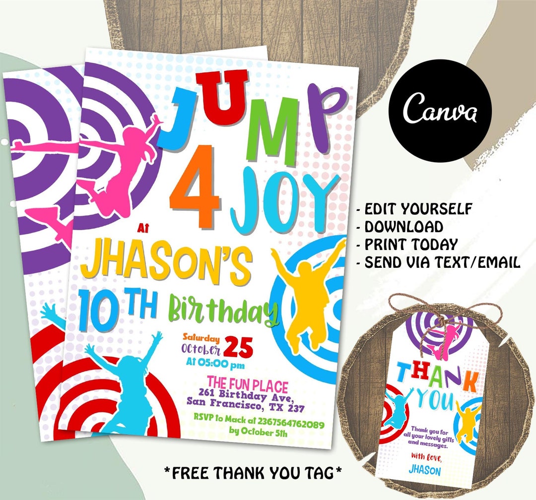 EDITABLE Trampoline Park Birthday Invitation, Trampoline Invitation ...