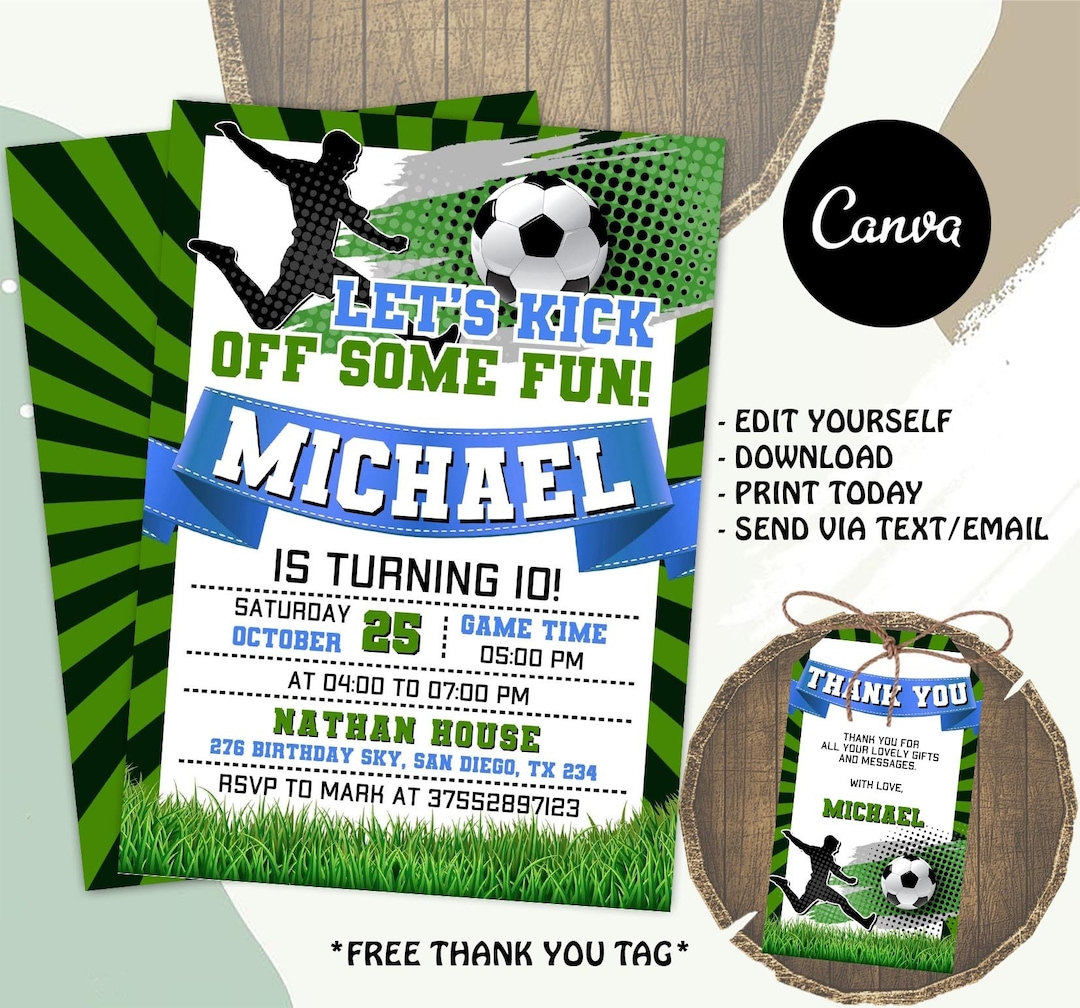 Editable Soccer Birthday Invitation Digital, Soccer Party Invite ...