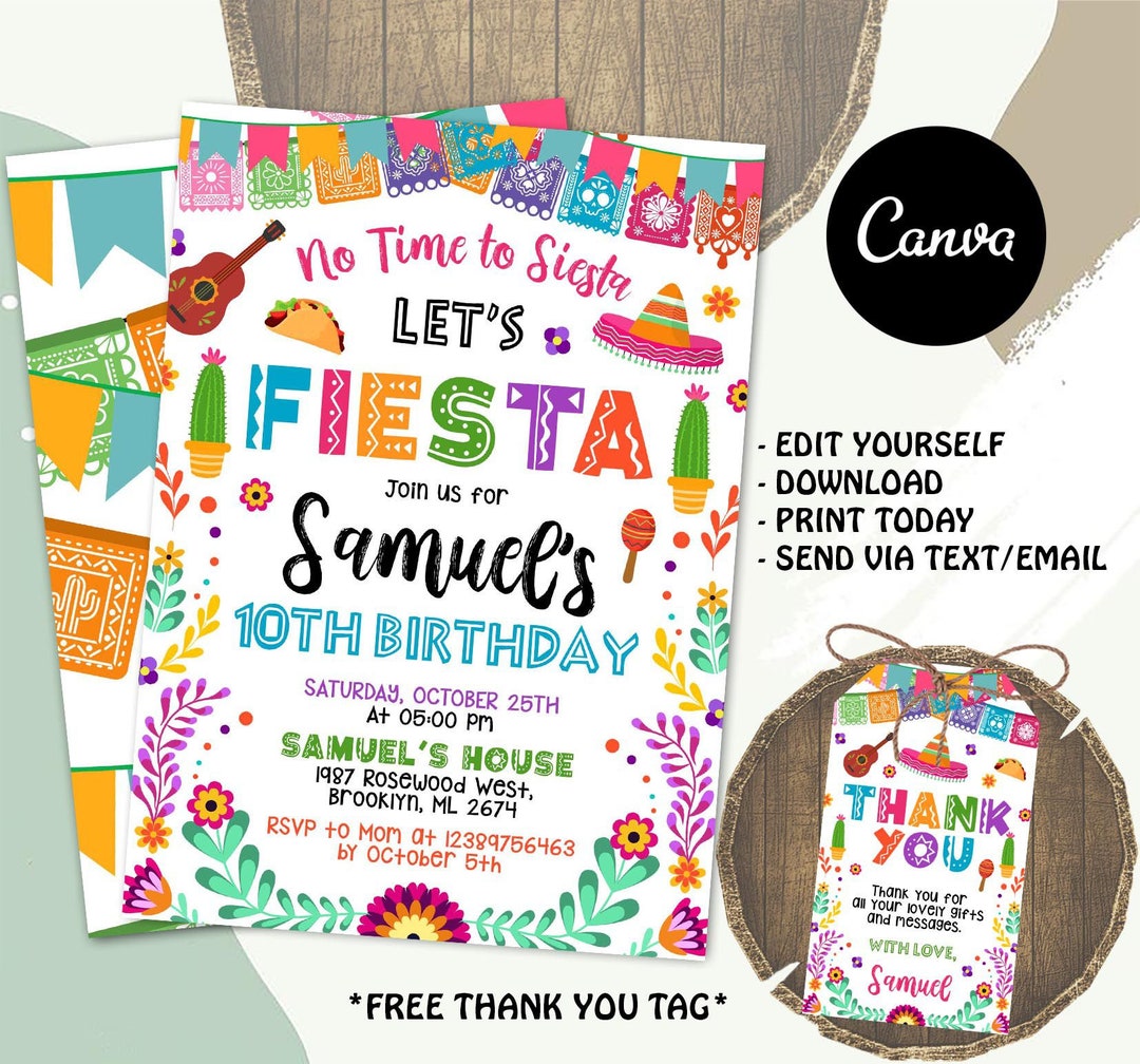 Fiesta Invitation, EDITABLE Invitation, Fiesta Birthday Chalkboard ...