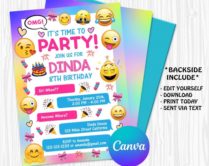 Emoji Party Invitation EDITABLE, Emoji Invitation, Tween Birthday Party ...