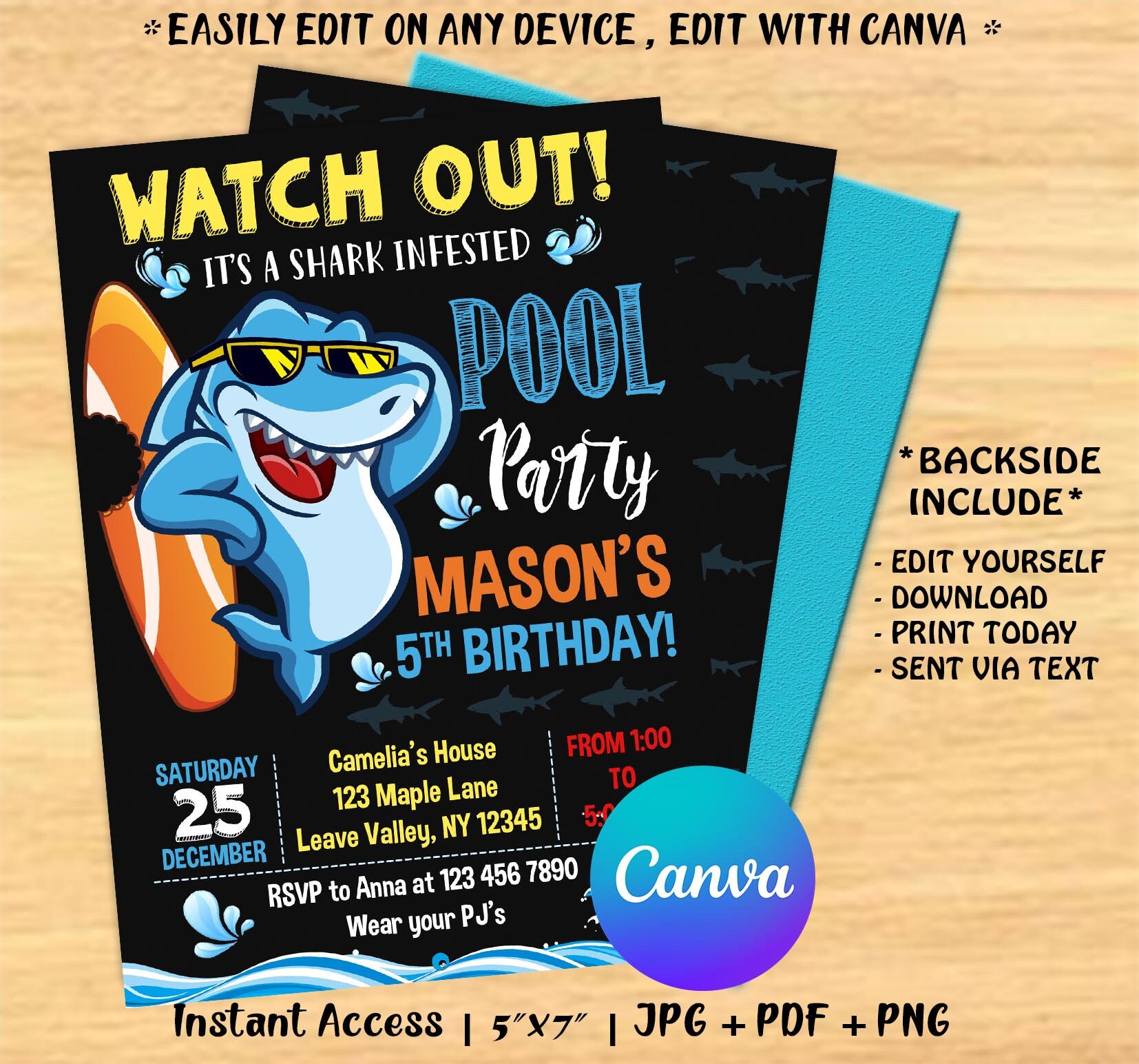 Shark Pool Party Invitation Shark Birthday Invitation Shark - Etsy