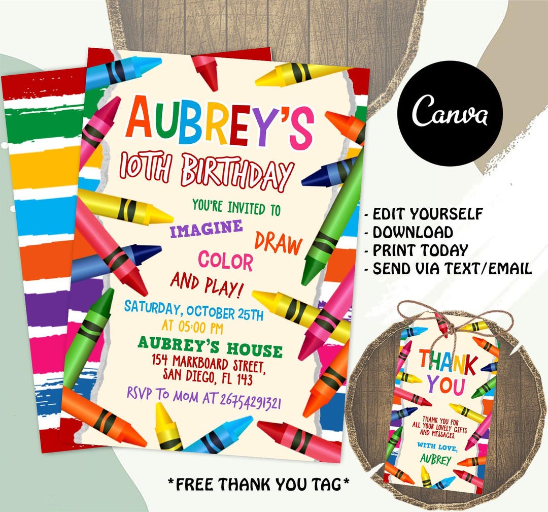 Crayon Birthday Invitation, Crayola Birthday Invitation, Crayon Art ...