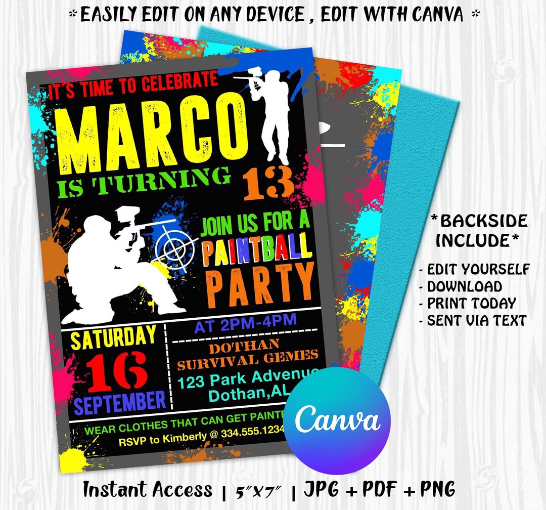 Paintball Birthday Invitation, Paintball Invitation, Paintball Party ...
