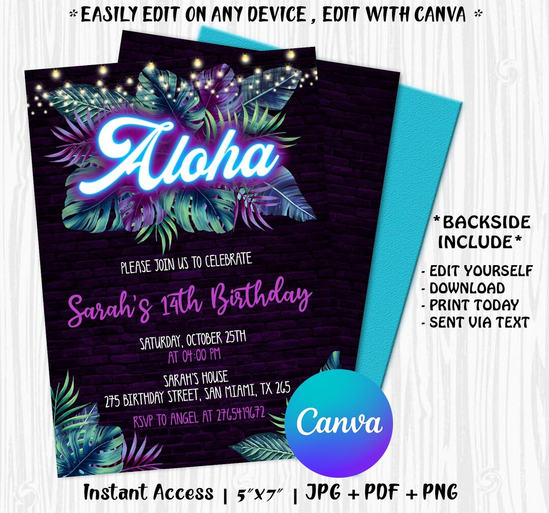 Aloha Birthday Invitation, Tropical Birthday, Aloha Invite, Tropical ...