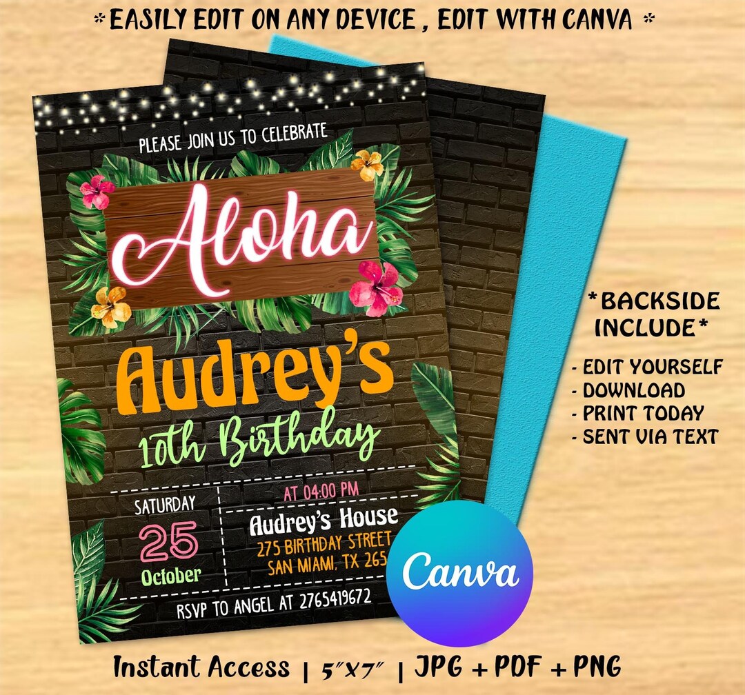 Aloha Birthday Invitation Tropical Birthday Aloha Invite - Etsy