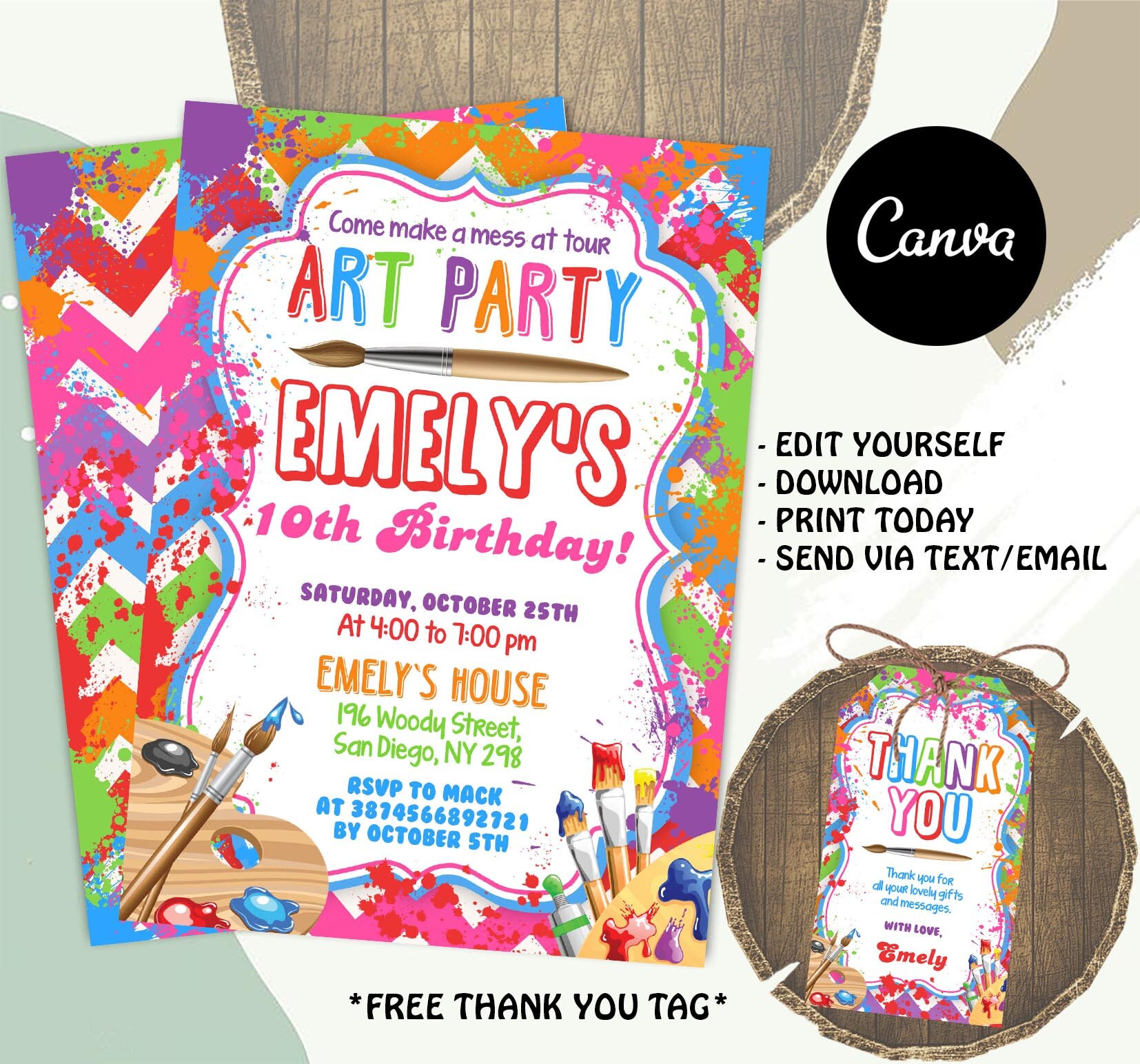 Art Party Invitation Art Party Girl Birthday Invite Art - Etsy