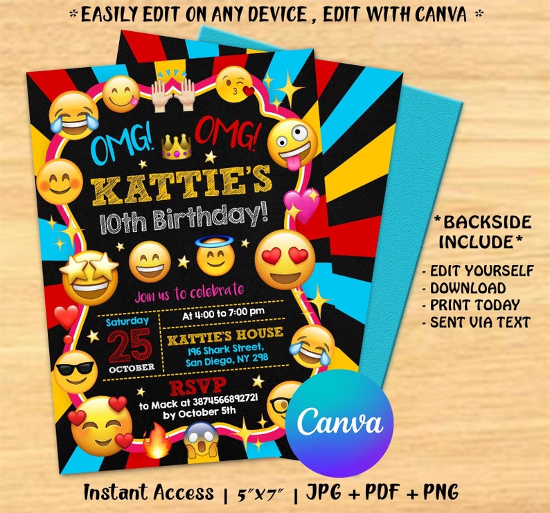 Emoji Invitation Emoji Party Invitation Emoji Party Emoji - Etsy