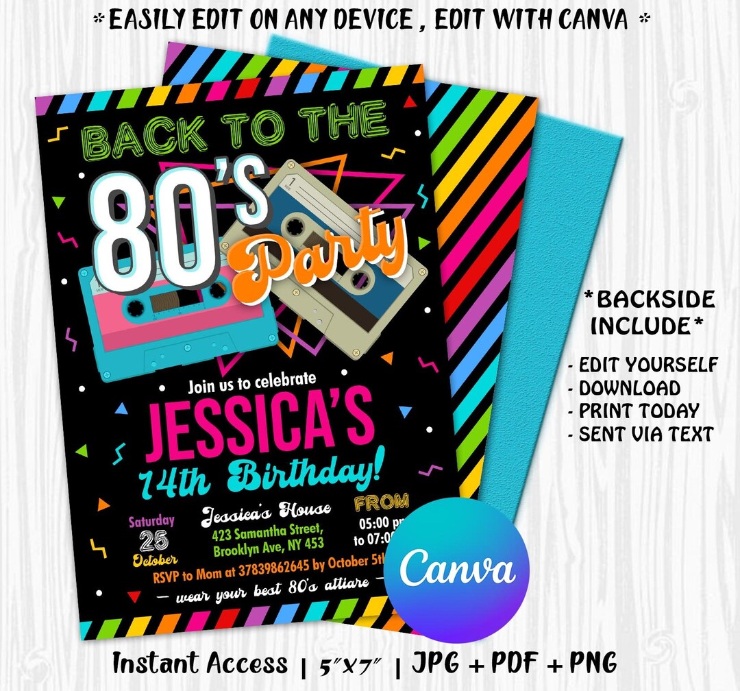 Editable 80's Birthday Invitation, 80's Party Invitation, 80's ...
