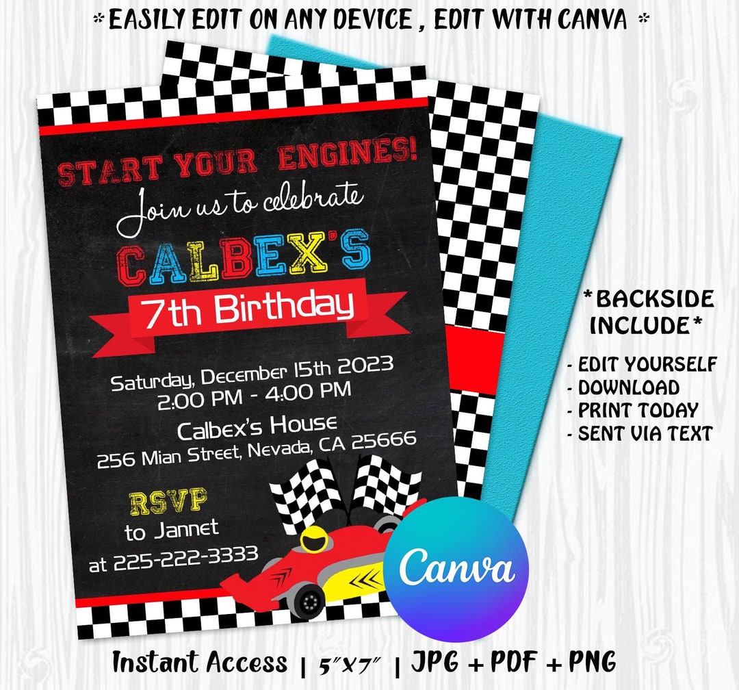 Editable Race Car Invitation, Racing Car Birthday Invitation, Race Car ...