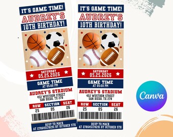 All Star Sport Ticket Invitation, Sports Birthday Invitation, Football ...