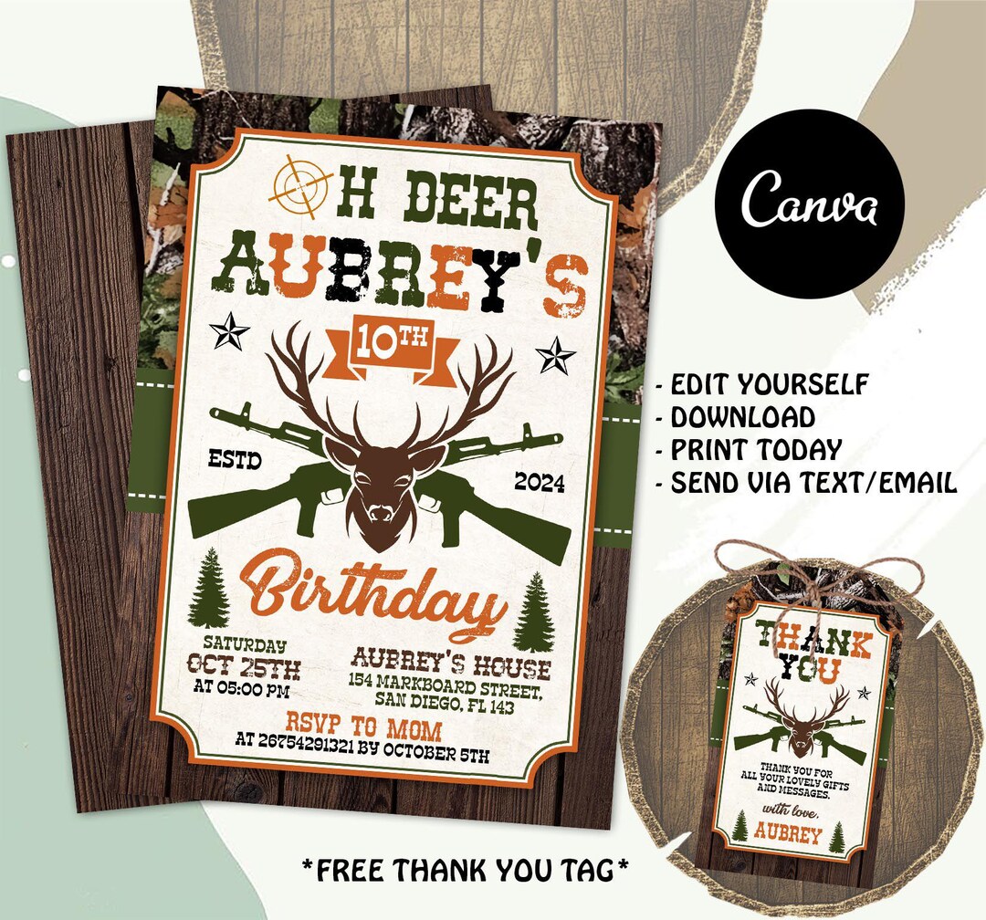 Editable Hunting Birthday Invitation, Camo Birthday, Deer Birthday ...