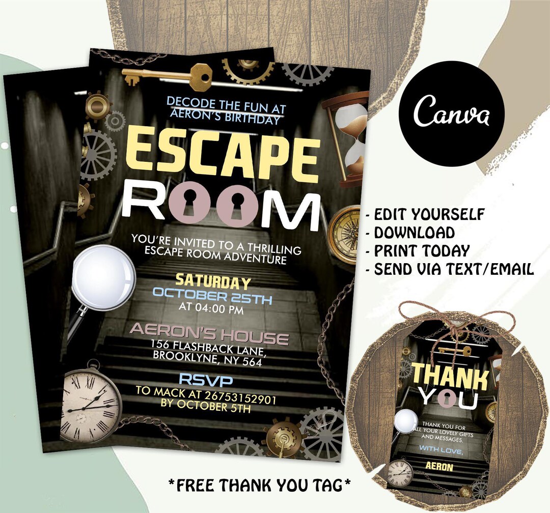 Editable Escape Room Birthday Invitation, Escape Room Invite, Mystery ...