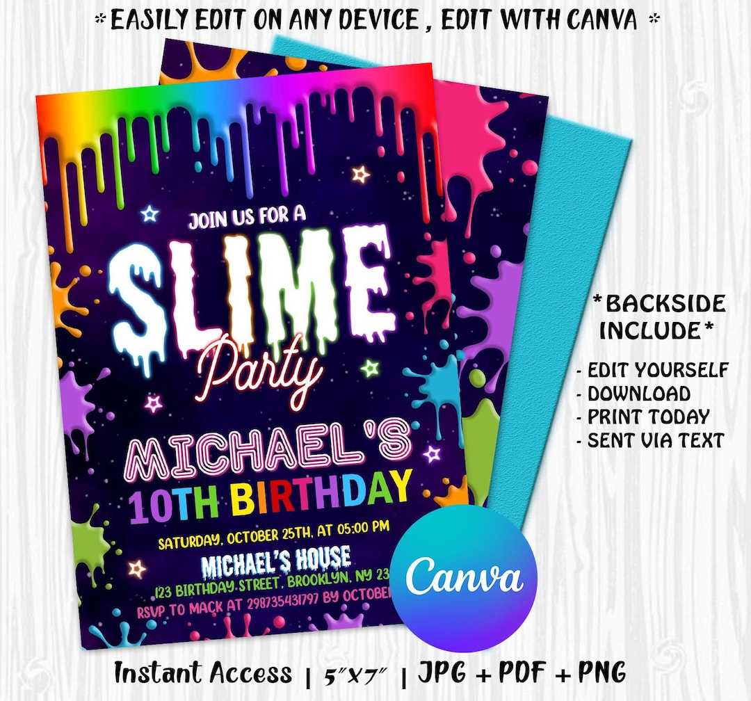 Slime Invitation, Slime Birthday Invites, Slime Birthday Party ...