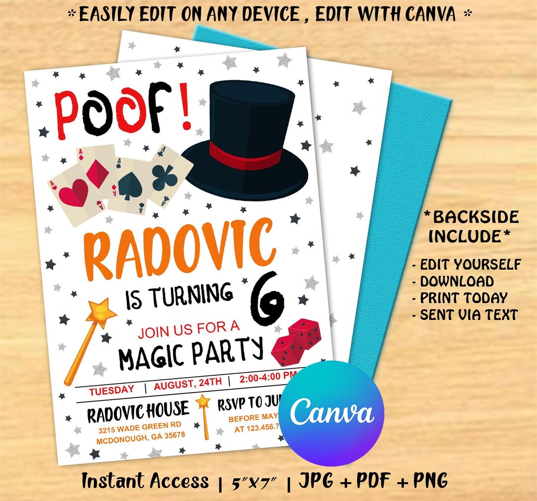 Magic Party Invitation Magic Birthday Invitation Magician - Etsy