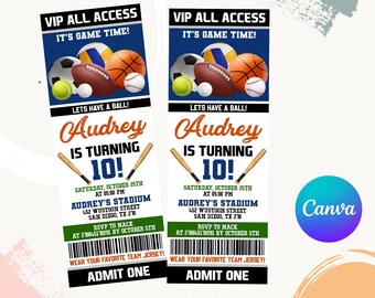 All Star Sport Ticket Invitation, Sports Birthday Invitation, Football ...