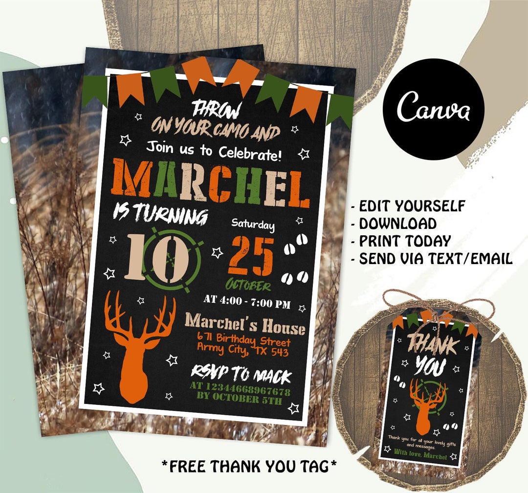 Editable Hunting Birthday Invitation, Camo Birthday, Deer Birthday ...