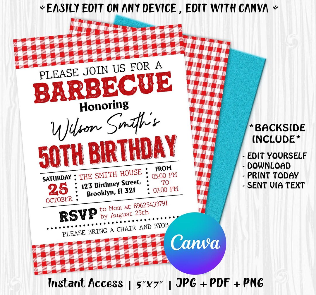 Editable BBQ Invitation, BBQ Birthday, BBQ Party Invitations, Barbeque ...