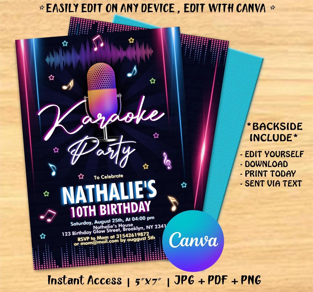 Editable Karaoke Birthday Party Invitation Karaoke Birthday - Etsy