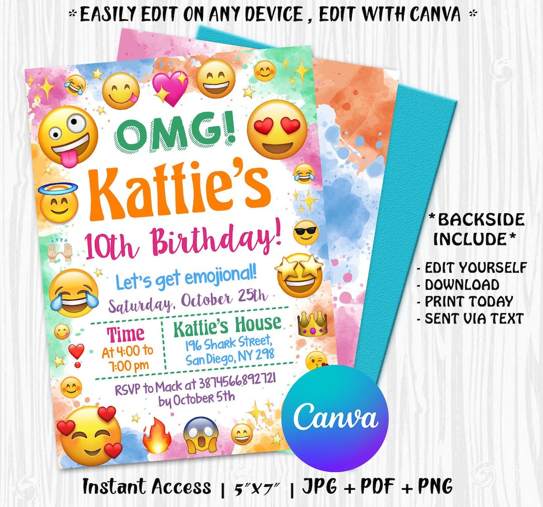 Emoji Invitation, Emoji Party Invitation, Emoji Party, Emoji Birthday ...