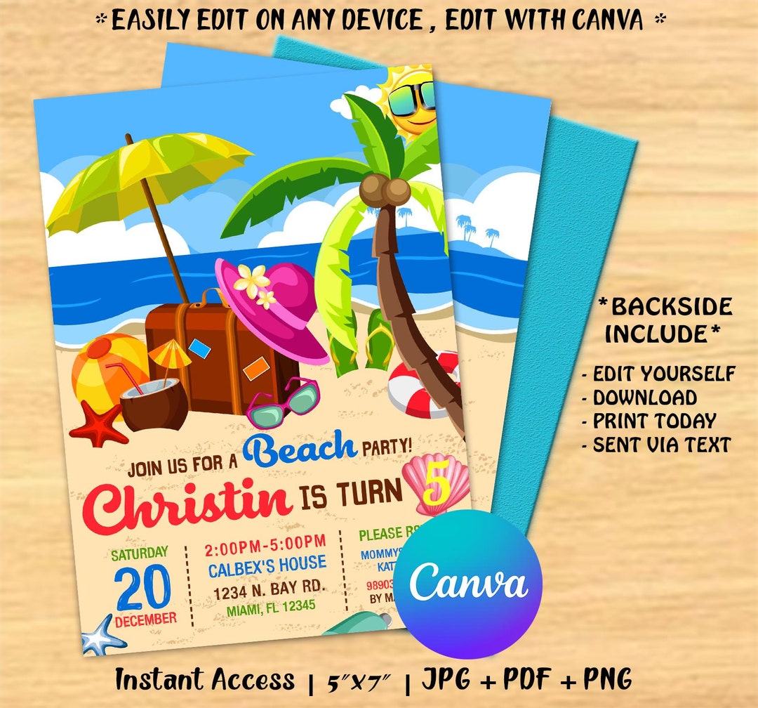 Beach Party Invitation. Printable Beach Birthday Party - Etsy