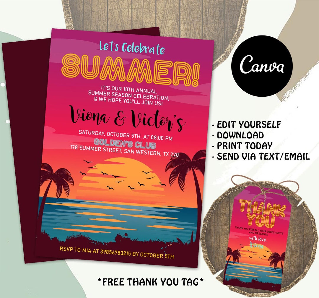 Editable Summer Party Invitation, Summer Party Invites, Beach ...