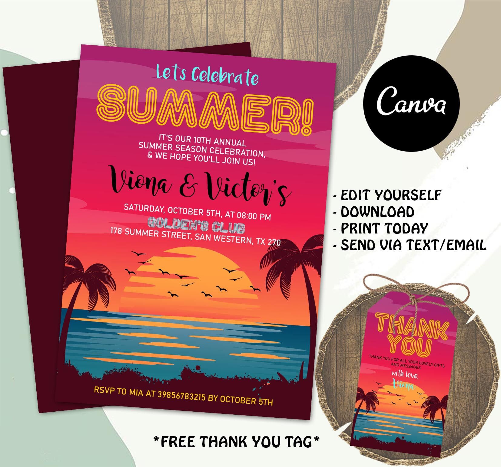 Editable Summer Party Invitation, Summer Party Invites, Beach ...
