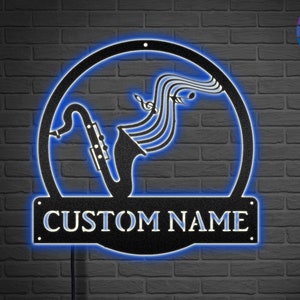 Personalized Saxophone Metal Sign Art, Custom Saxophone Led Metal Sign ...