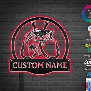 Personalized Bass Fishing, Fish Pole, Monogram Metal Sign, Custom Bass ...