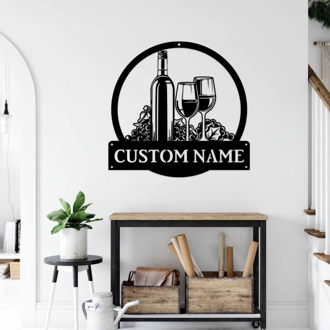 Personalized Wine Sign, Metal Wine Name Sign, Wine Lovers Sign, Kitchen ...
