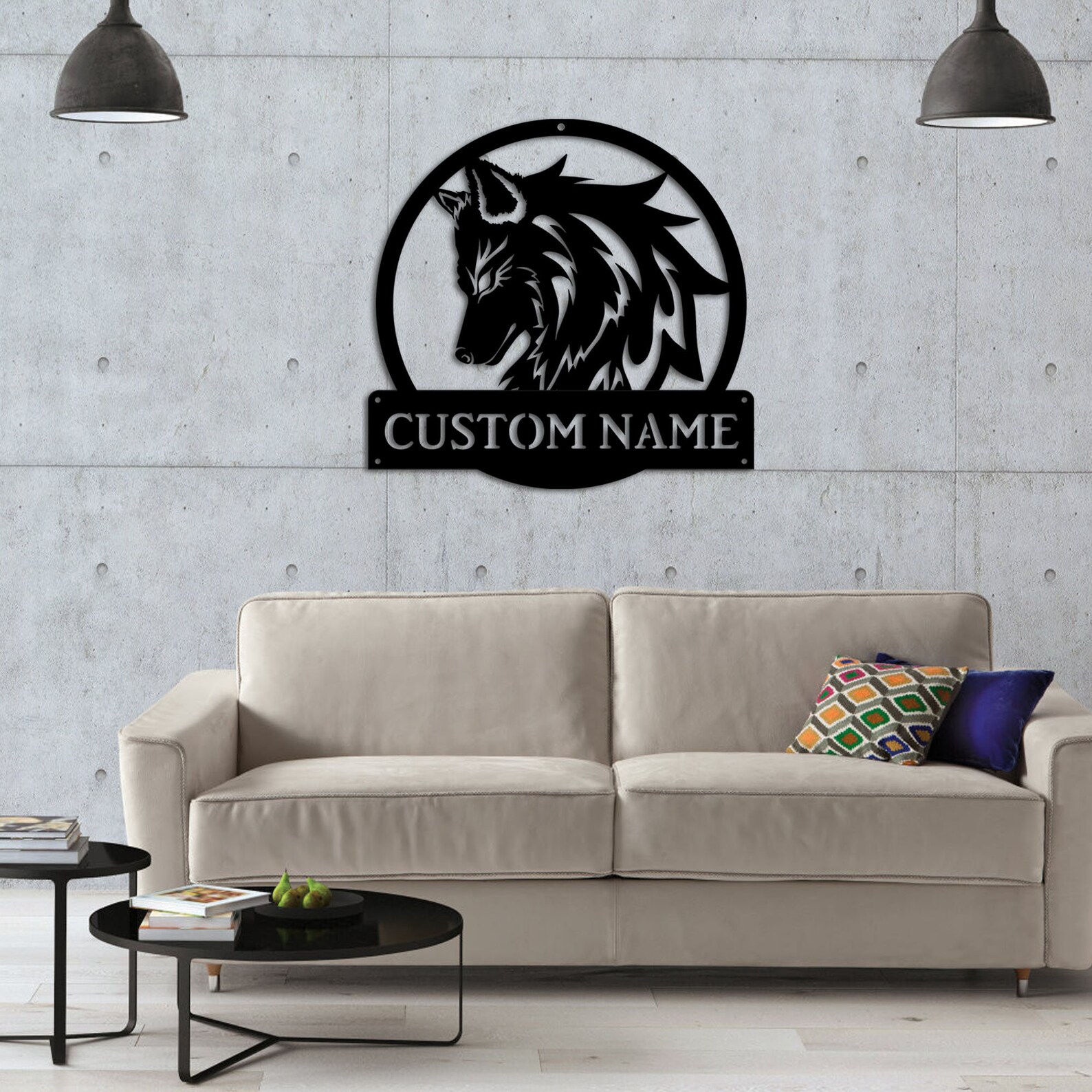 Personalized Wolf Monogram Metal Sign Art, Custom Wolf Monogram Metal ...