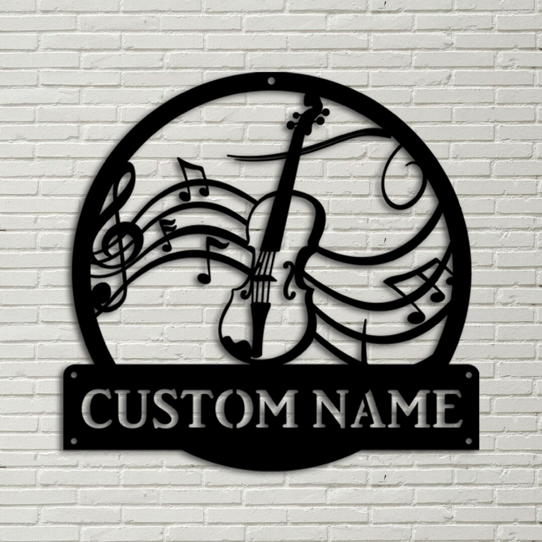 Personalized Violin Monogram Metal Sign Art, Custom Violin Monogram ...