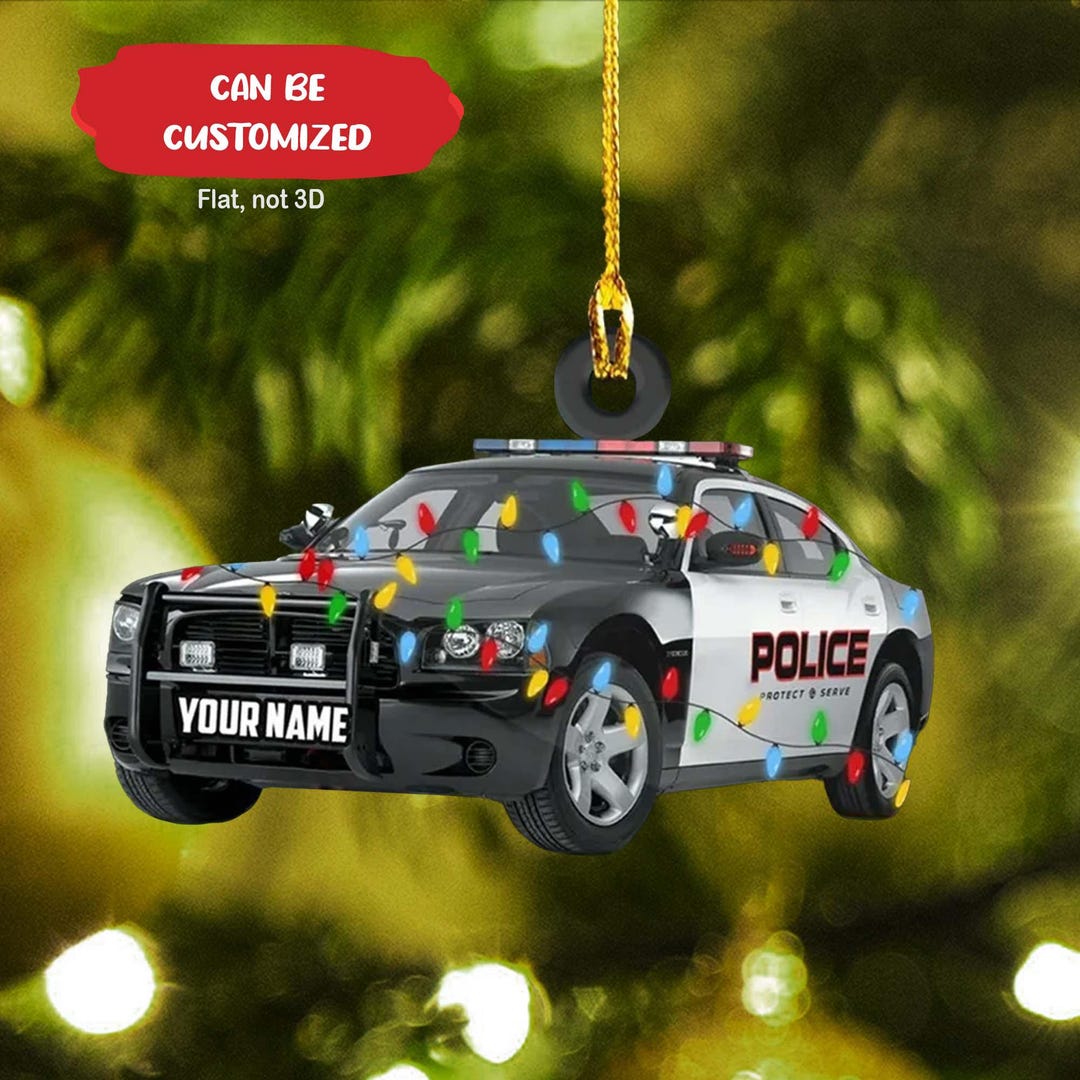 Personalized Police Car Flat Ornament, Police Christmas Lights Ornament ...