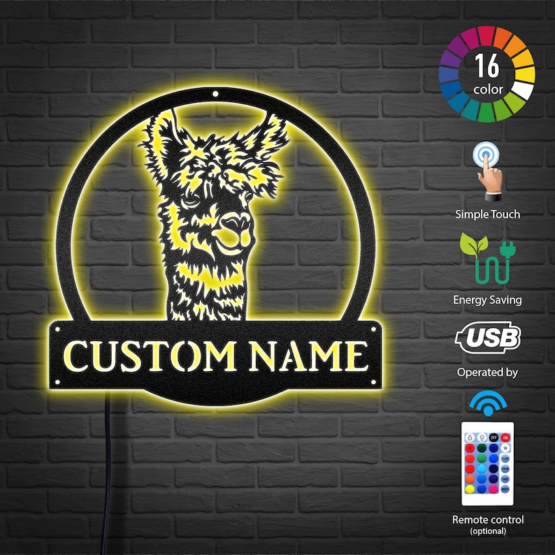 Personalized Llama Animal Monogram Metal Sign Art, Custom Llama Metal ...