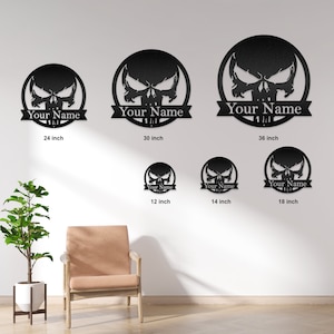 Personalize Skull Led Metal Sign, Custom Skull Metal Sign, Skull Sign ...