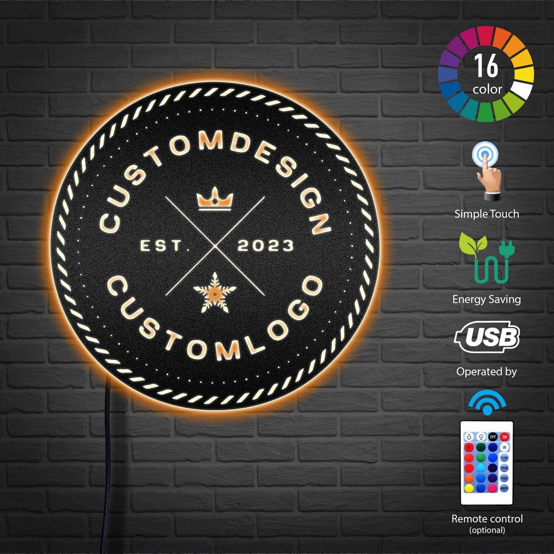 Custom Logo Design Metal Wall Art LED Light | Personalized Business ...