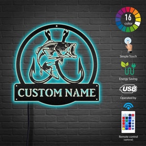 Personalized Bass Fishing, Fish Pole, Monogram Metal Sign, Custom Bass ...