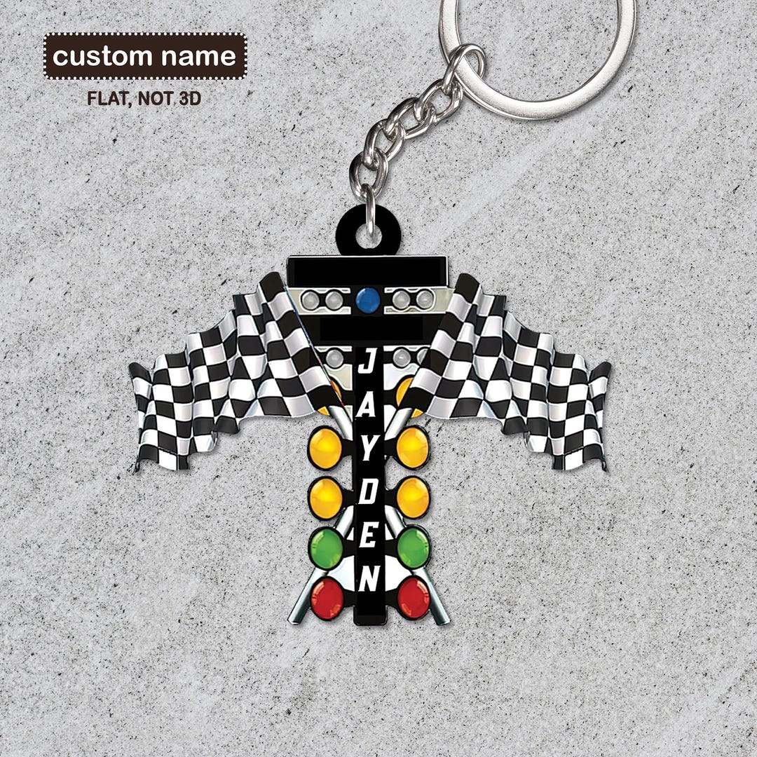 Drag Racing Lights Keychain, Custom Racing Flag Keychain, 2D Flat Drag ...