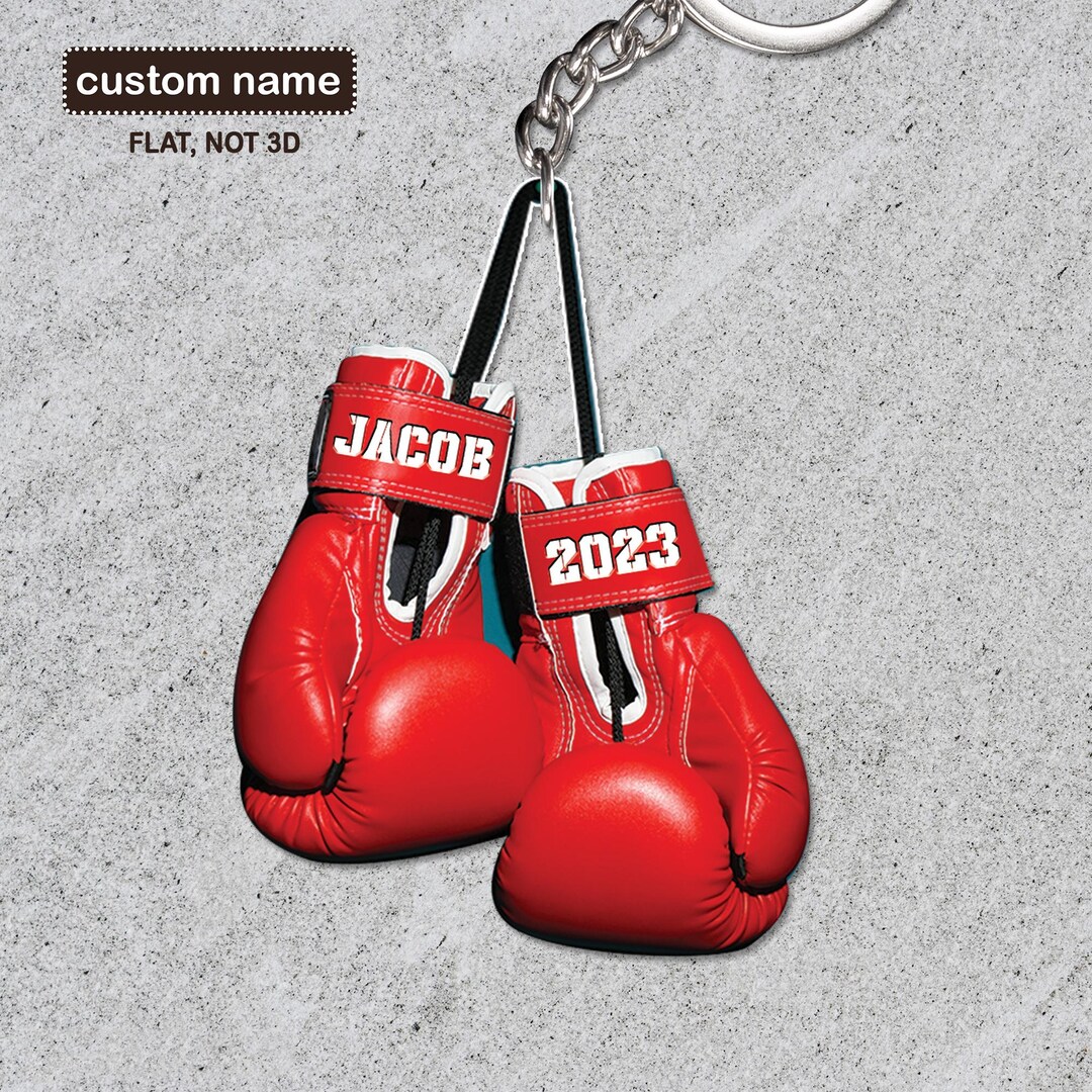Kick Boxing Gloves 2D Flat Keychain, Custom Name Boxing Keychain ...