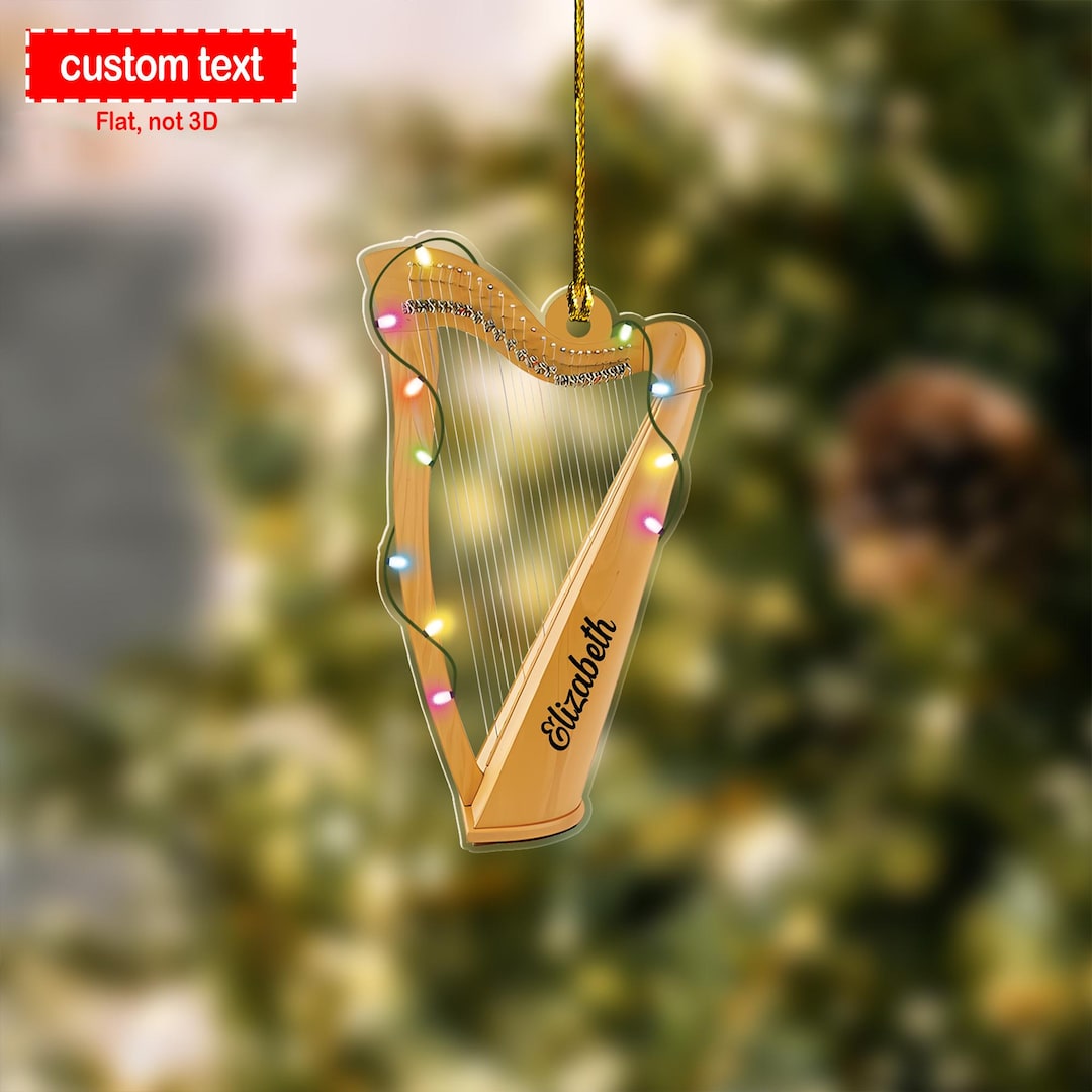 Harp Christmas Lights Ornament, Custom Harp 2D Flat Ornament, Harp ...