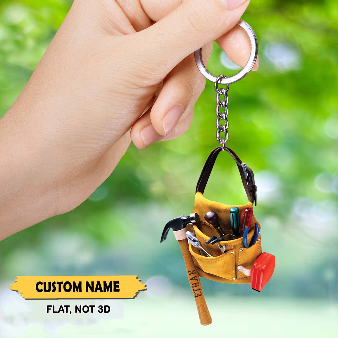 Construction Tools Bag 2D Keychain, Custom Name Construction Keychain ...