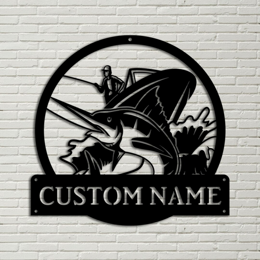 Personalized Sailfish Fishing Fish Pole Metal Sign Art, Custom Sailfish ...