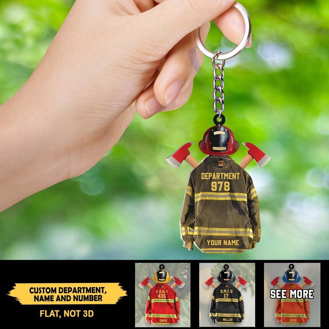 Proud American Firefighter Personalized Keychain, Gift for Fireman ...