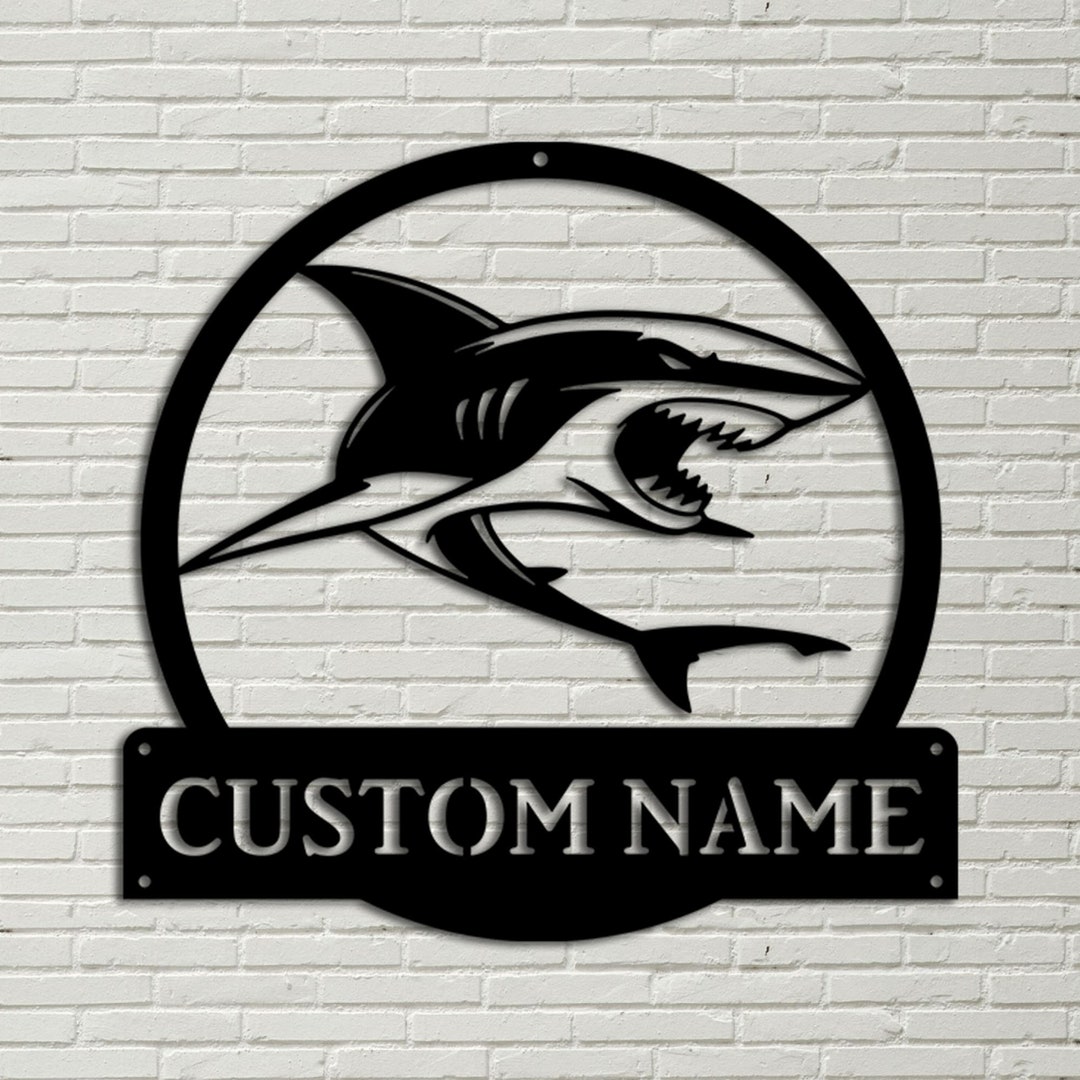 Personalized Tiger Shark Monogram Metal Sign Art, Custom Shark Monogram ...