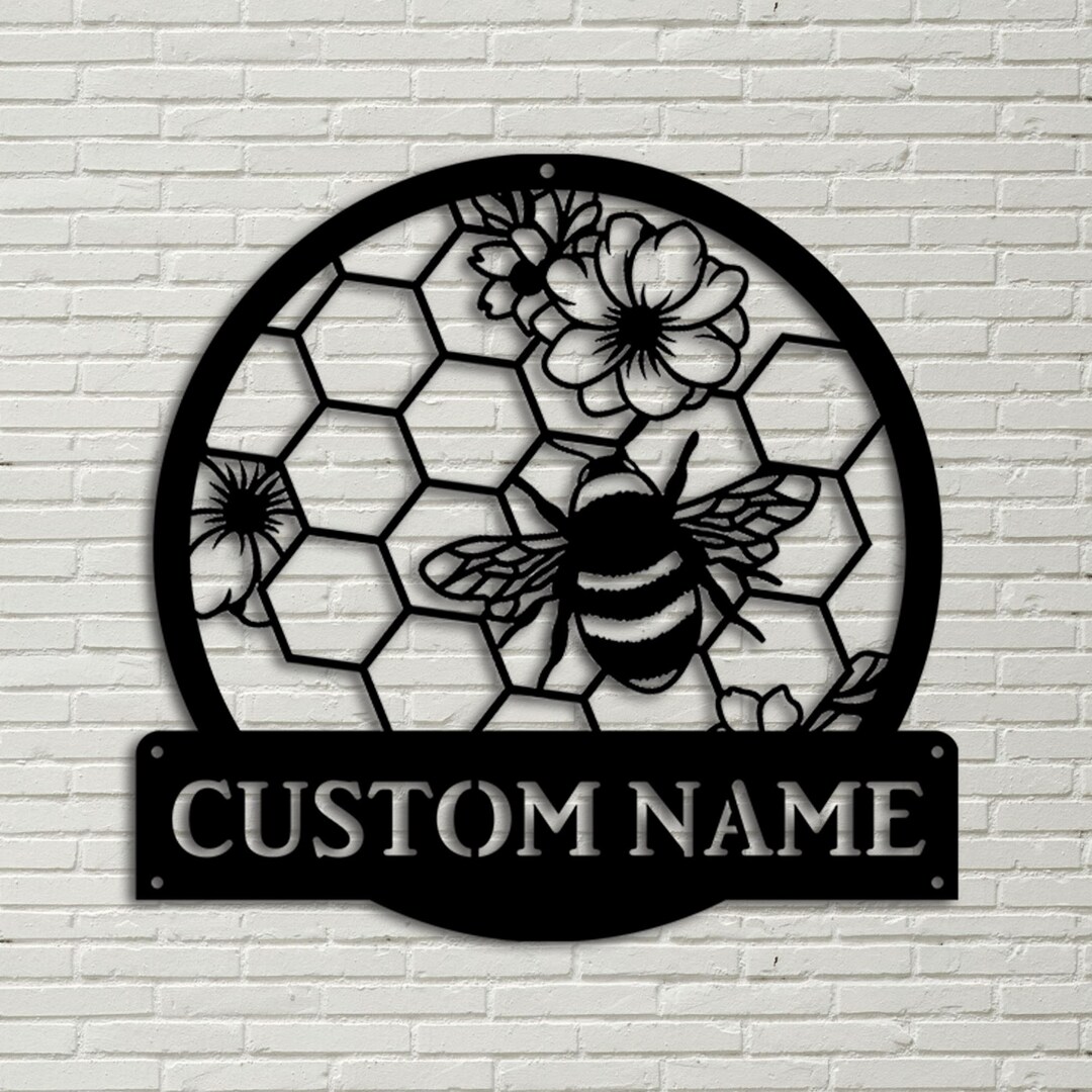 Personalized Led Honey Bee Monogram Metal Sign Art, Custom Honey Bee ...